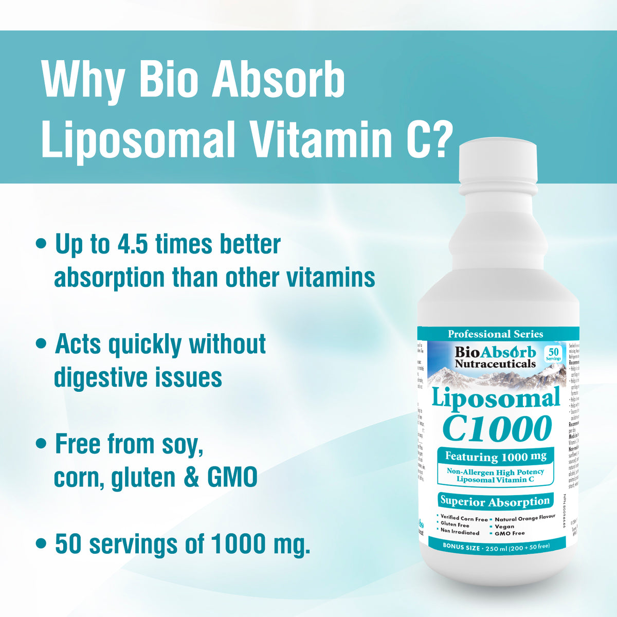 Liposomal Vitamin C Liquid 1000mg (Corn-Free) – Bio Absorb Nutraceuticals